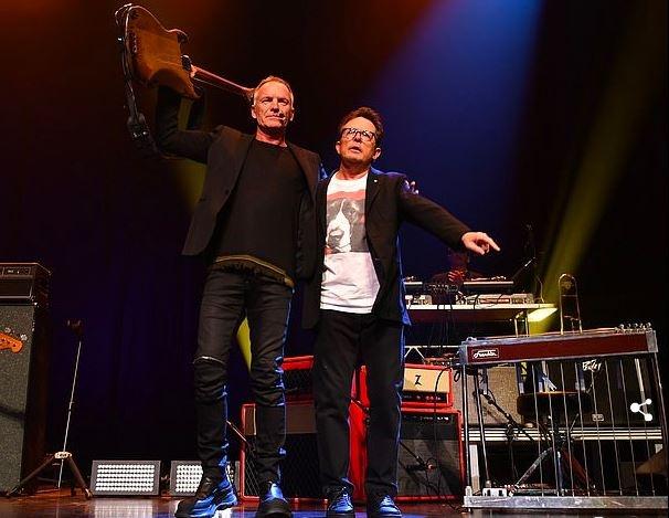 Sting joins Michael J. Fox on stage at benefit gig